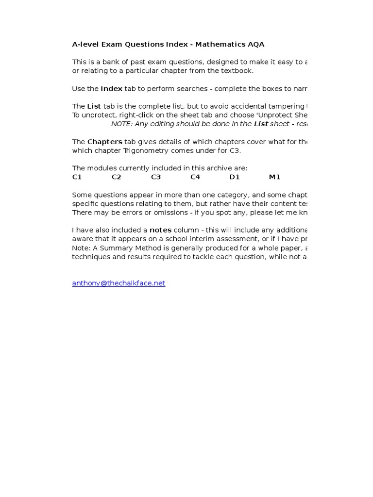 AQA A-Level Maths Exam Questions Index | PDF | Complex Number | Matrix ...
