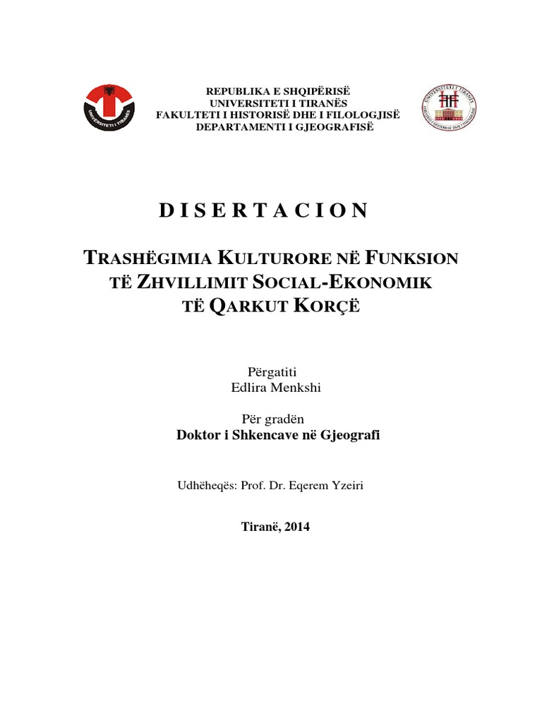 Doktoratura Edlira Menkshi Fakulteti I Historise Dhe I Filologjise Departamenti I Gjeografise | PDF