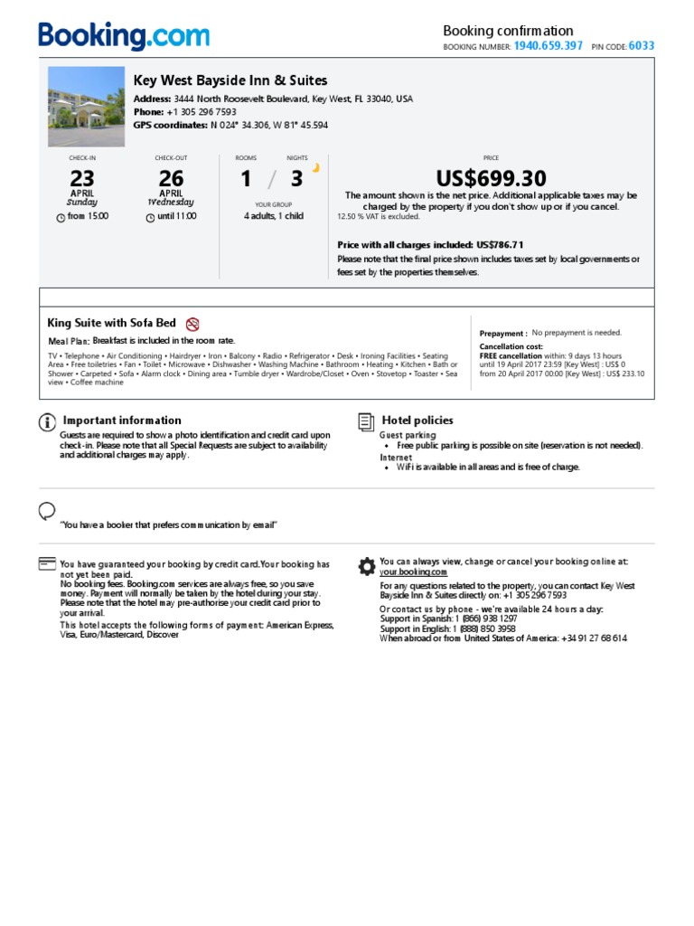 Keywest Bayside Inn - 699 - Booking | PDF | Credit Card | Service Industries