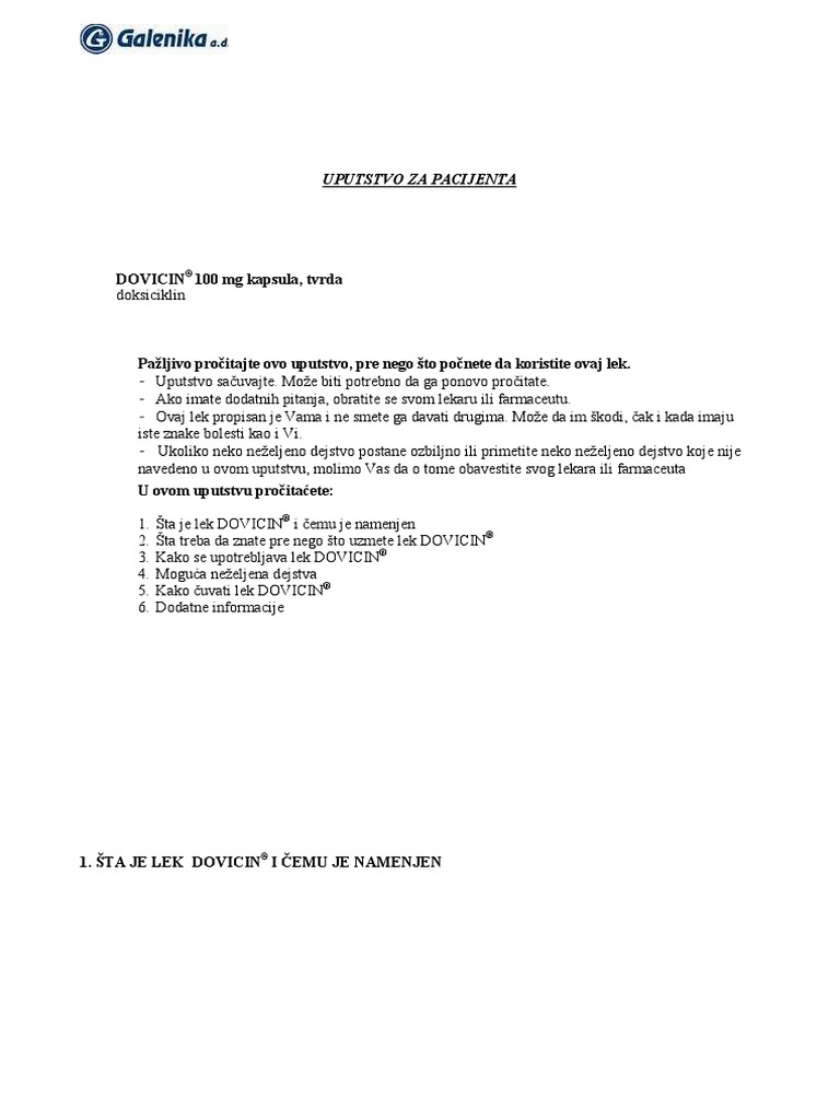Dovicin Kapsula Uputstvo | PDF