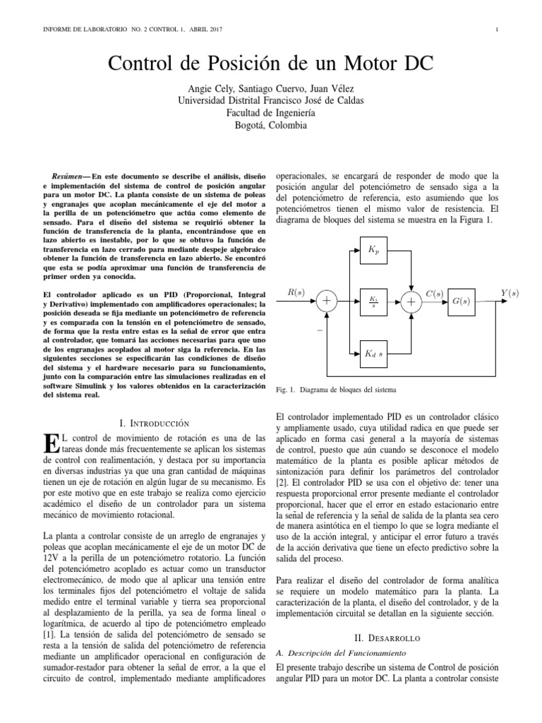 Control PID de Posición Angular de Un Motor DC | Amplificador ...