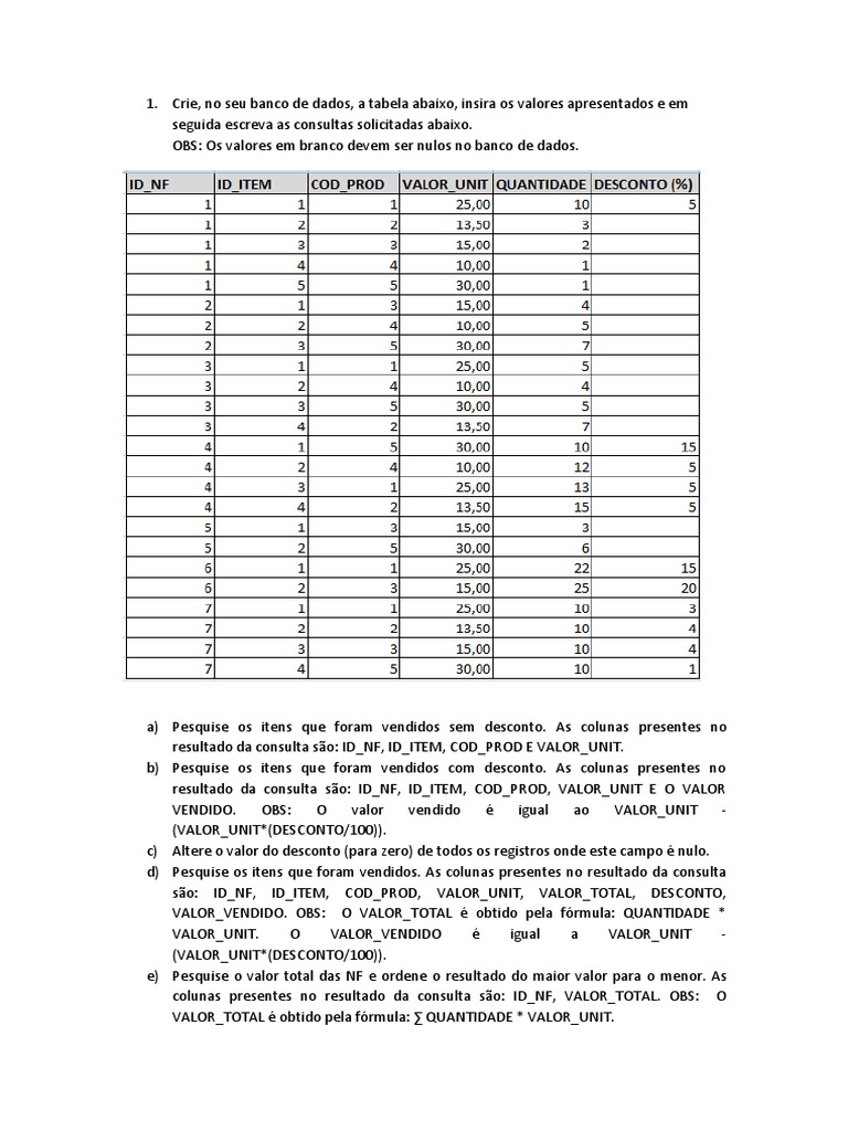 Lista de Exercicios SQL | PDF | SQL | Informática