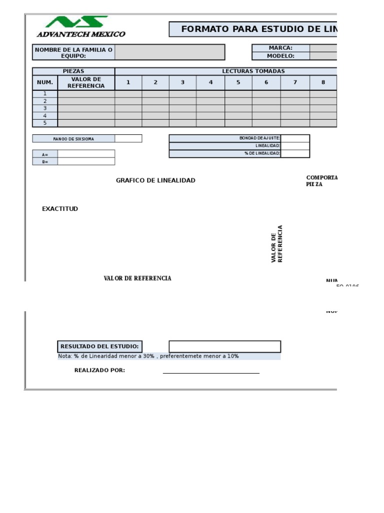 Fo-0196 Formato para Estudio de Linealidad de Equipos Rev. 1 | PDF