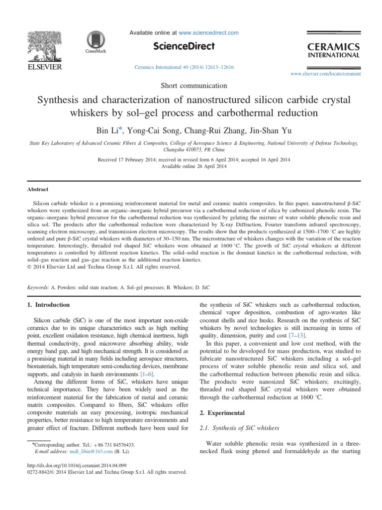 Synthesis and Characterization of Nanostructured Silicon Carbide Crystal Whiskers by Sol - Gel ...