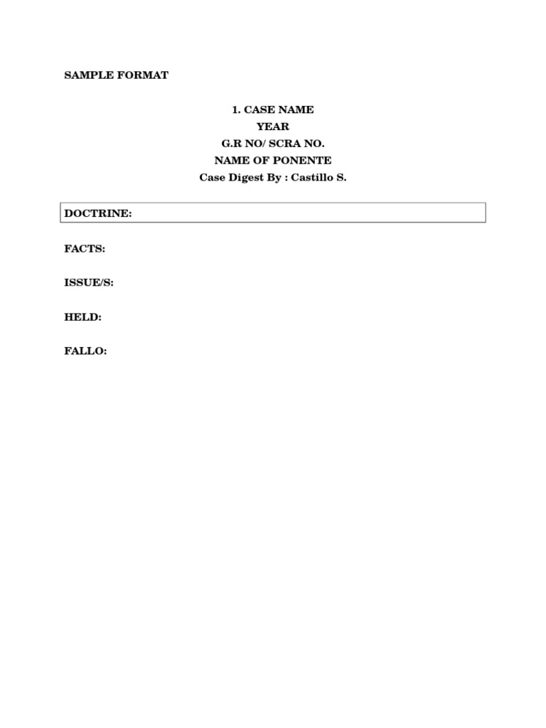 Case Digest Format Template | PDF | Law