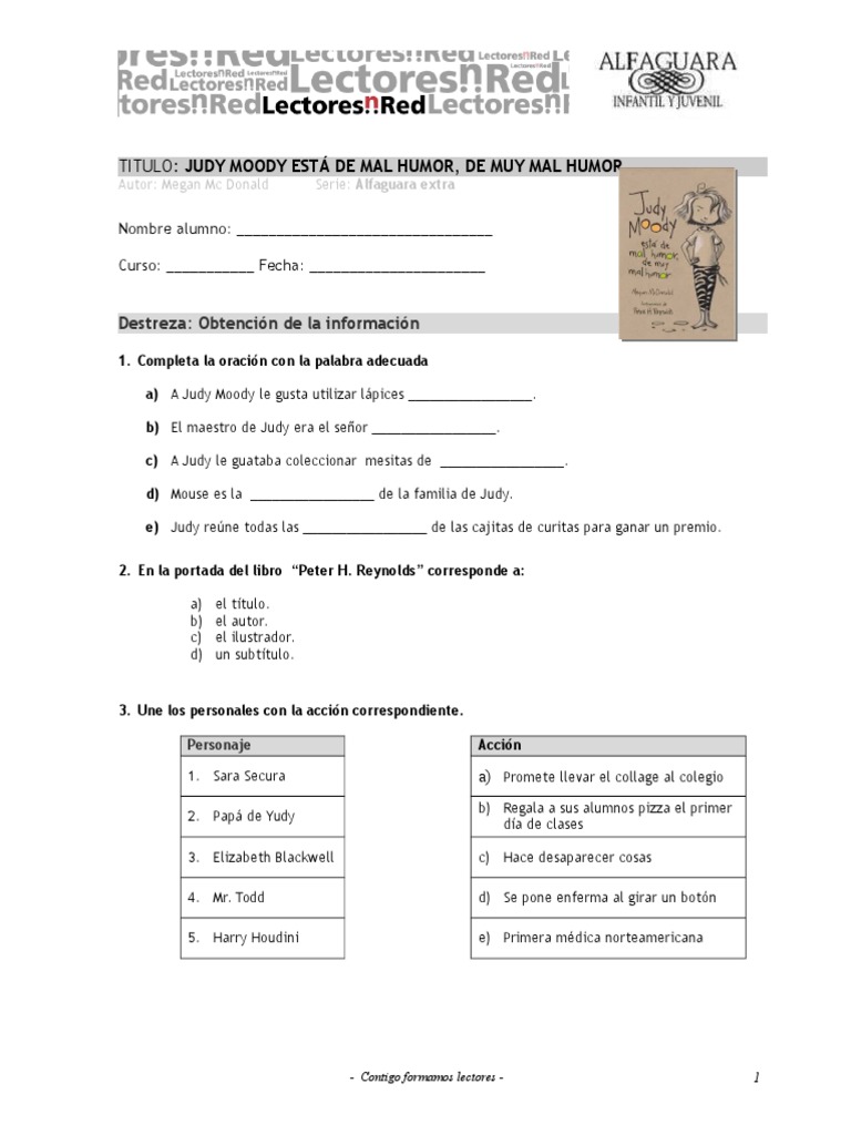 PRUEBA - Judy Moody Está de Mal Humor - Form Alum | PDF | Humor | Ocio