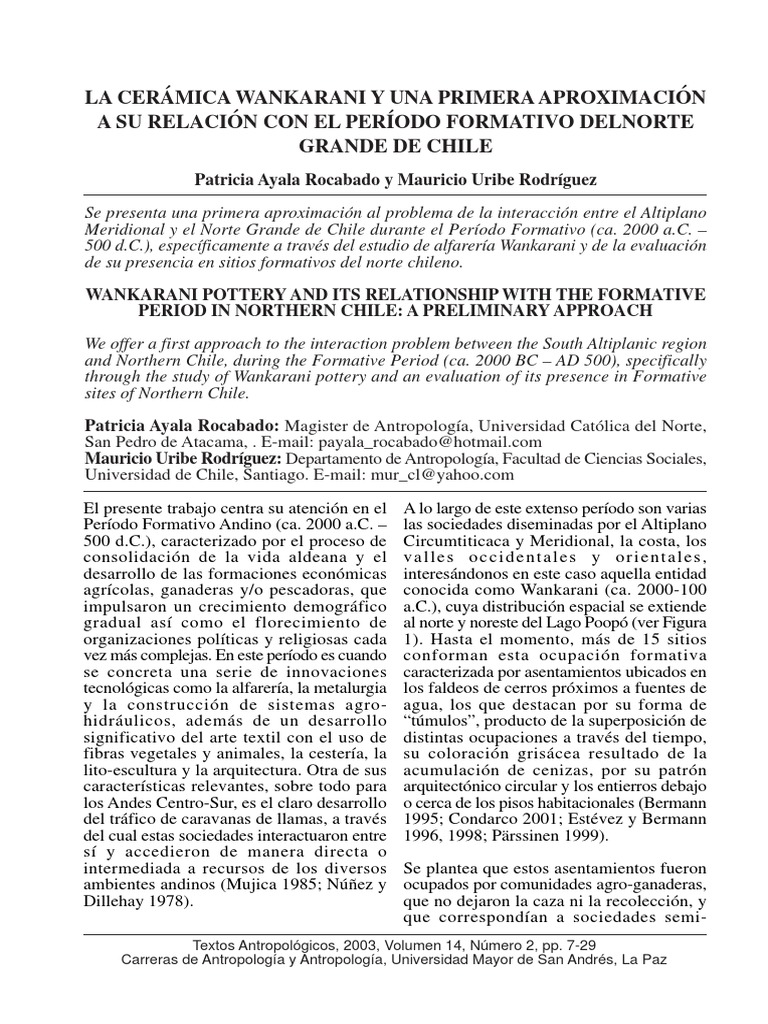 La Ceramica Wankarani y Una Primera Aproximacion A Su Relacion Con ...