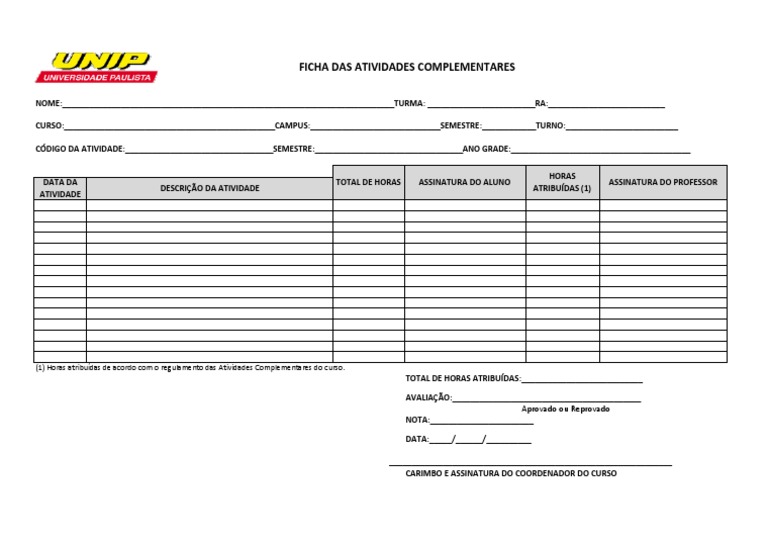 Ficha de Atividades Complementares | PDF