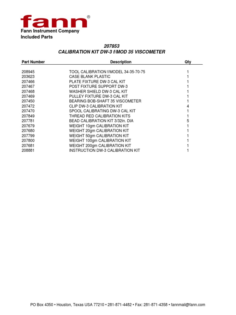 Calibration Kit Dw-3 F-Mod 35 Viscometer | PDF | Technology & Engineering