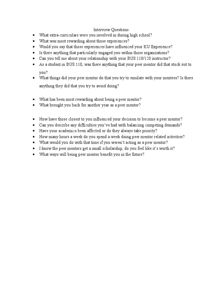 Interview Questions Peer Mentors | PDF