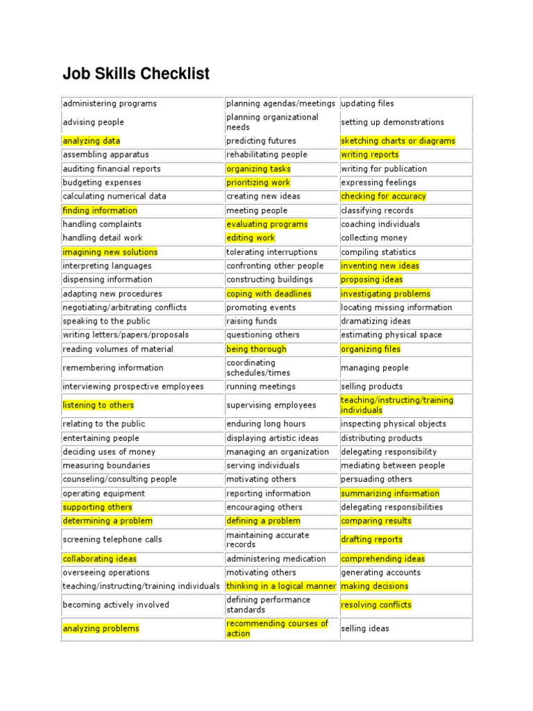 Job Skills Checklist | PDF | Information | Employment