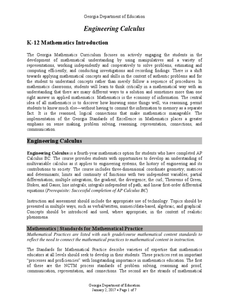 Engineering Calculus Standards | PDF | Derivative | Teaching Mathematics