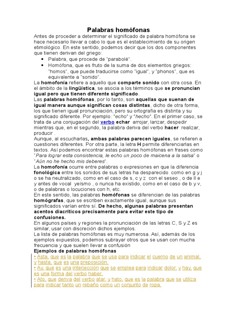 Palabras Homófonas | Palabra | Ortografía