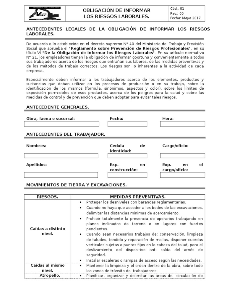 Obligacion de Informar Lo Riesgos Laborales | PDF | Derecho laboral | Movimiento (física)