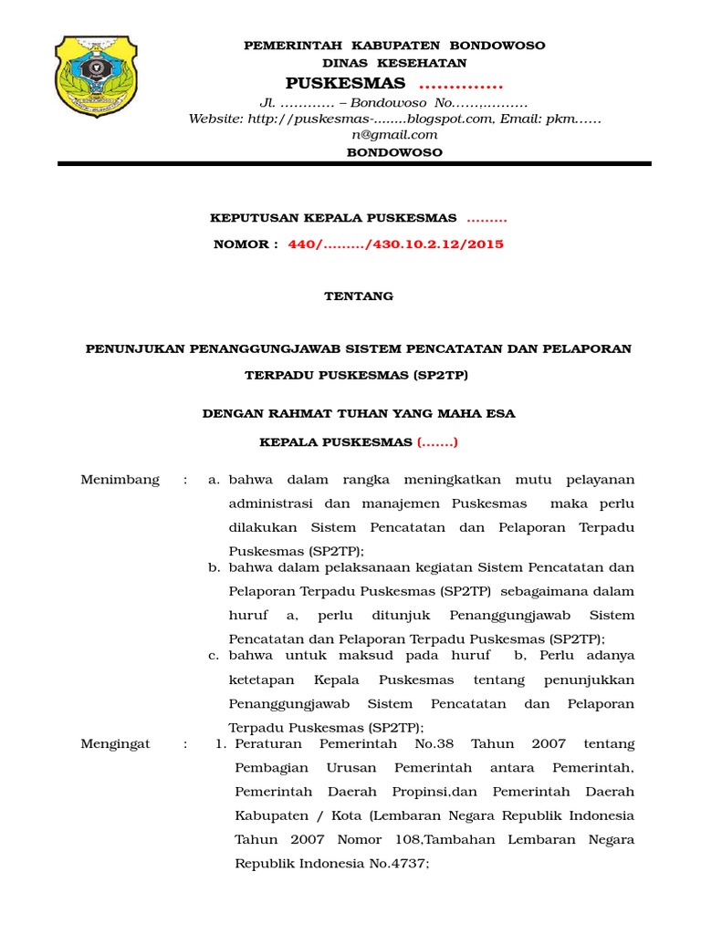 SK Penanggungjawab Sp2tp | PDF