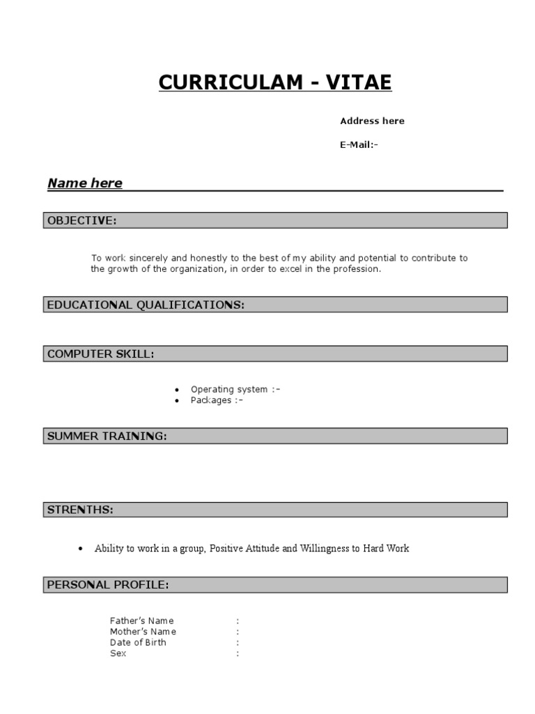 Curriculam - Vitae: Name Here | PDF