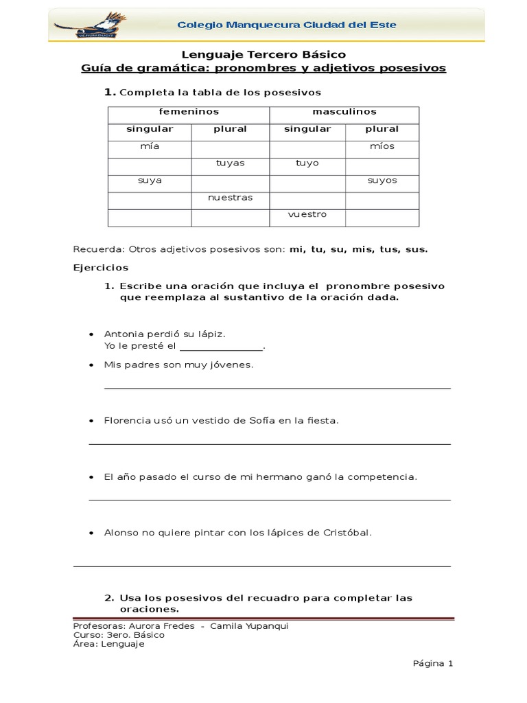 Lenguaje Tercero Basico- Guia de Gramática