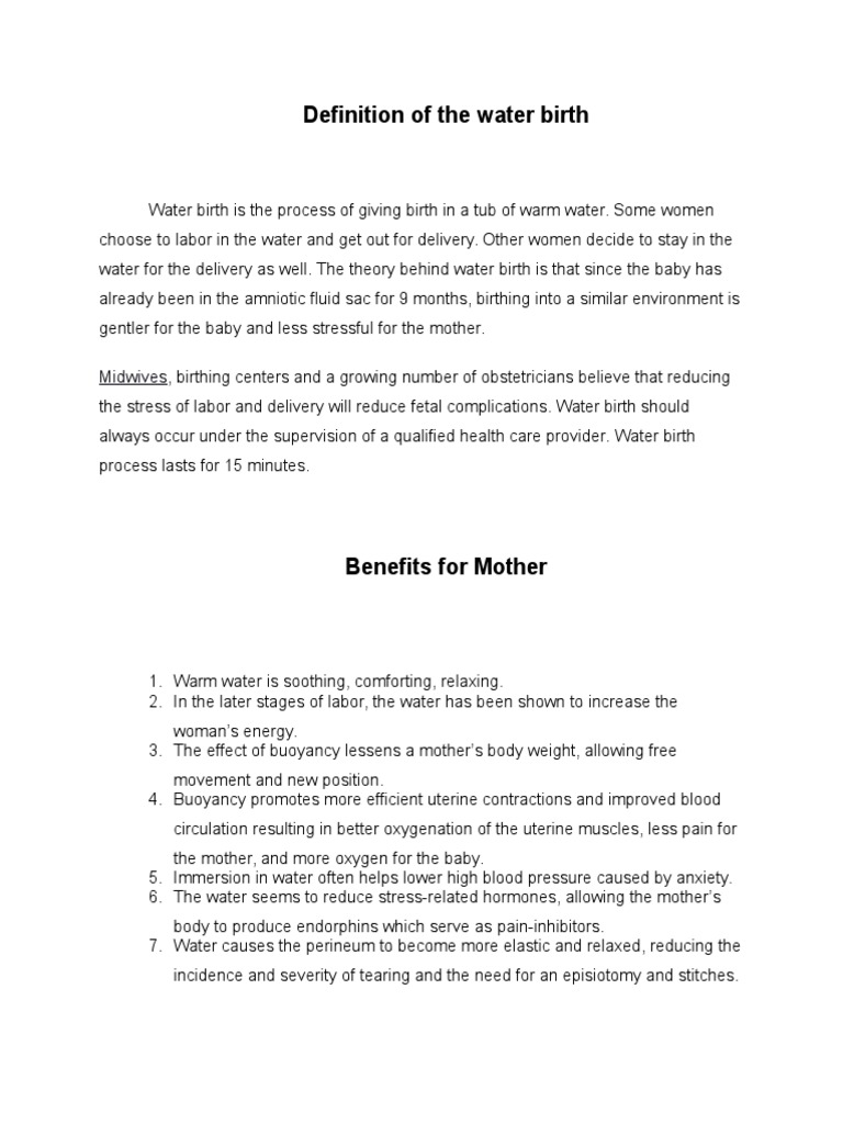 Water Birth | PDF | Childbirth | Mammalian Pregnancy