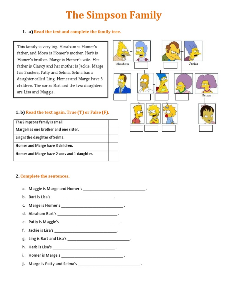 Simpsons Family Tree Worksheet