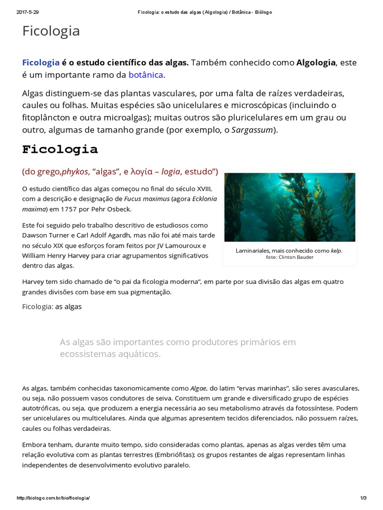 Ficologia - o Estudo Das Algas (Algologia) - Botânica - Biólogo | PDF ...