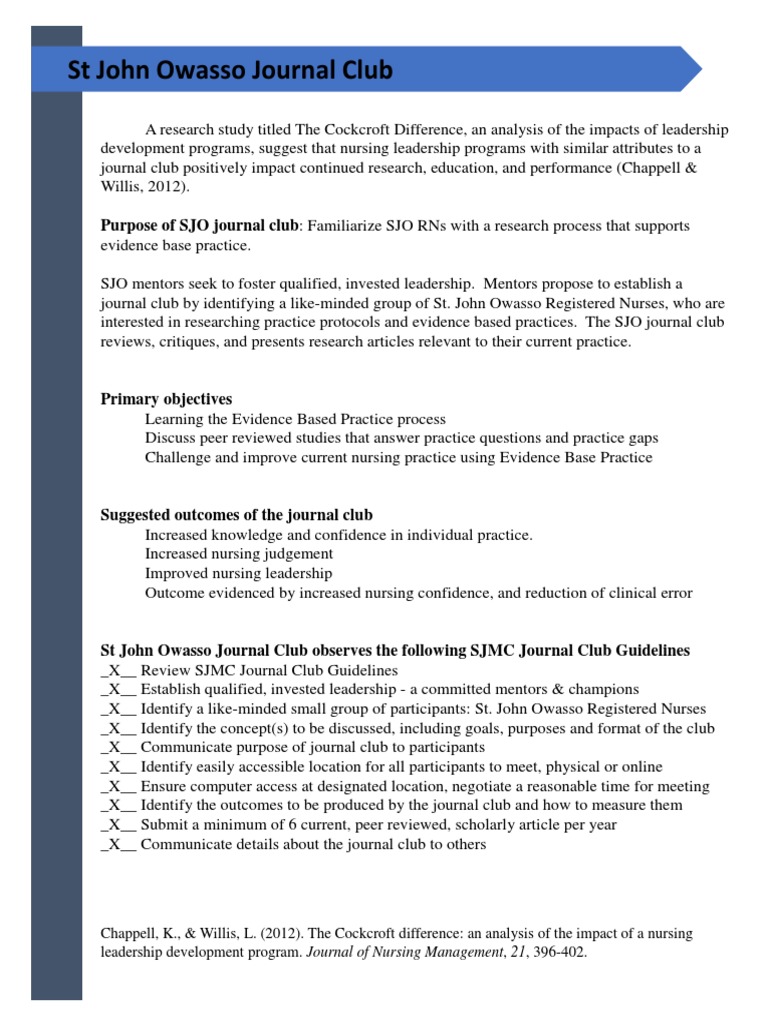 Journal Club Checklist Revised | PDF | Academic Journal | Evidence ...