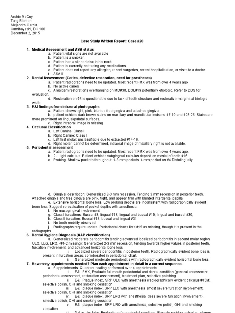 Case 20 Reportform 2015 | PDF | Oral Hygiene | Dentistry