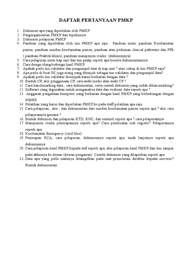 Pertanyaan PMKP | PDF