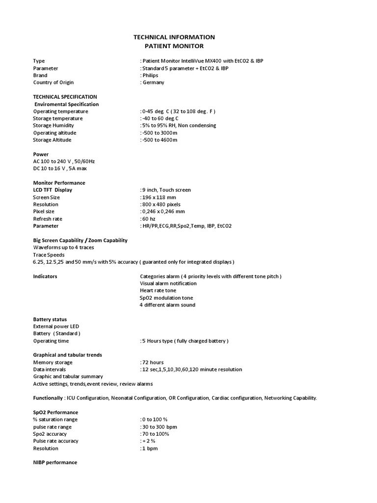 Technical Information MX 400 With CO2 + IBP | PDF | Blood Pressure ...