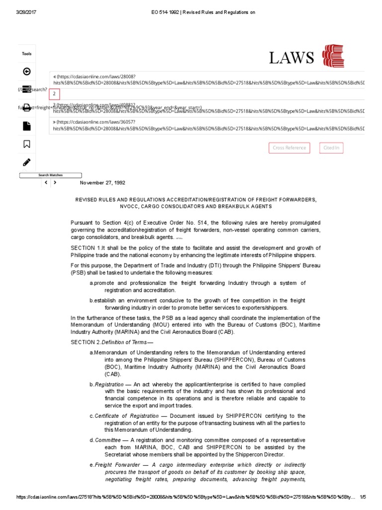 EO 514-1992 - Revised Rules and Regulations On | PDF | Cargo | Insurance
