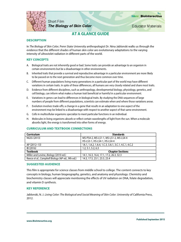 Biology of Skin Color | Download Free PDF | Human Skin Color | Organisms