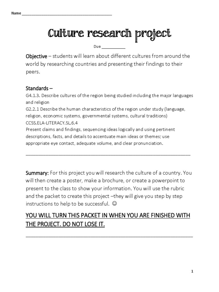 Grade 4 Culture Research Project | PDF | Cognition | Communication
