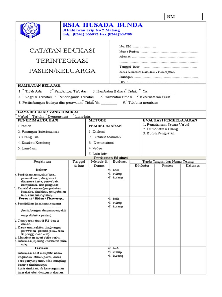 !!!form Fix (Catatan Edukasi Terintegrasi Pasien Keluarga) | PDF