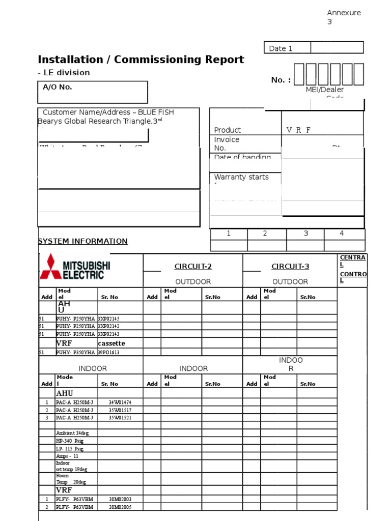 4 Commissioning Report of VRF Cassette | PDF | Computing | Computing ...