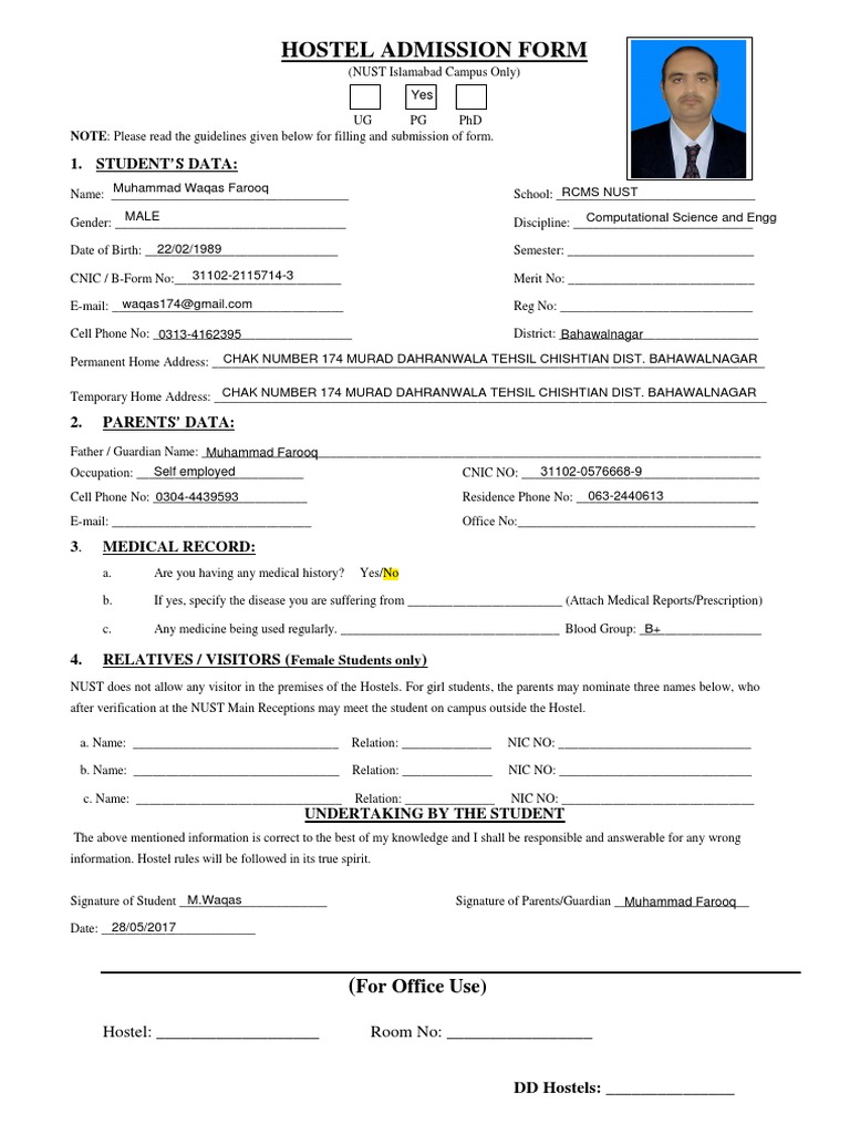 NUST_Hostel_Admission_Form_New.pdf | Computing And Information ...