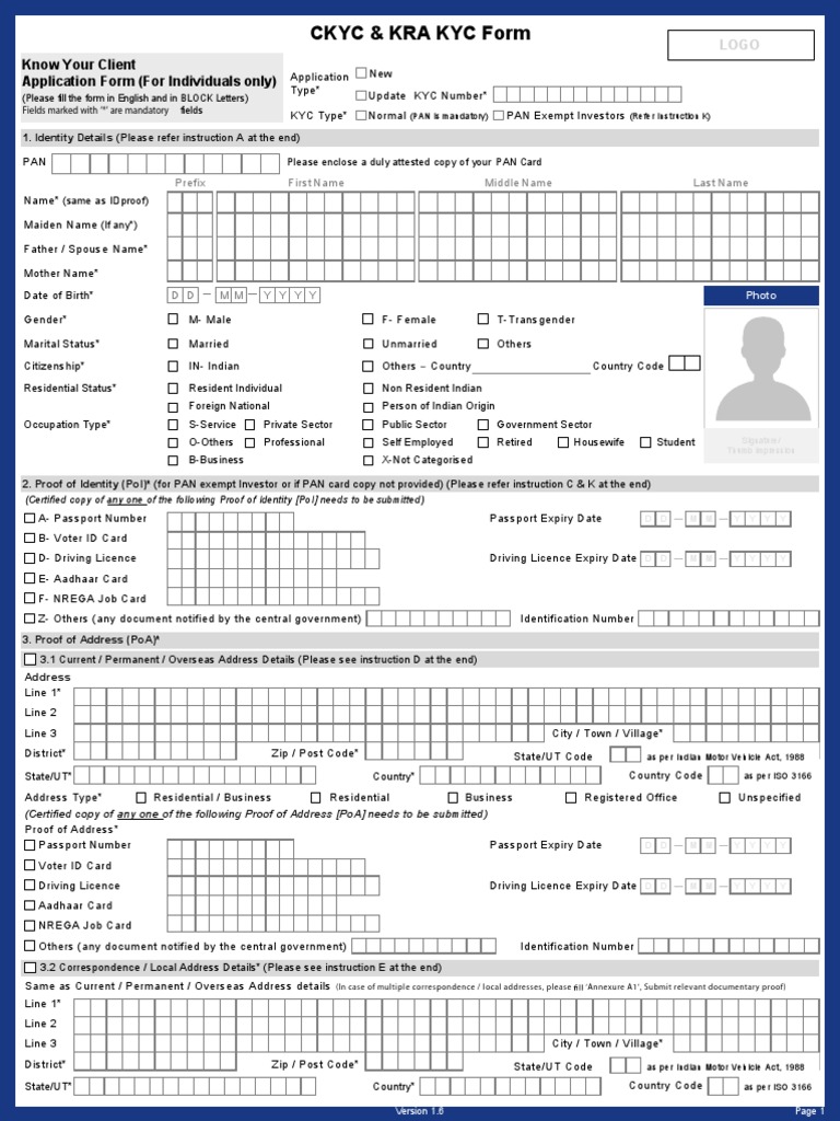 CKYC & KRA KYC Application Form | PDF | Identity Document | Written ...