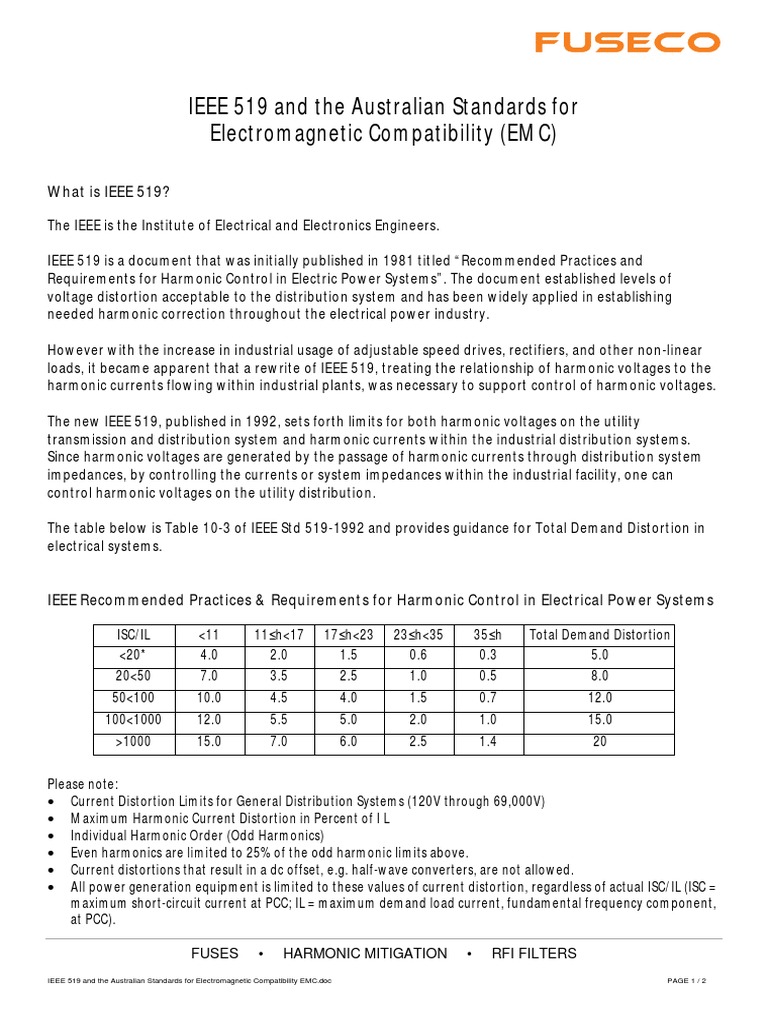 IEEE 519 and the Australian Standards for Electromagnetic Compatibility ...