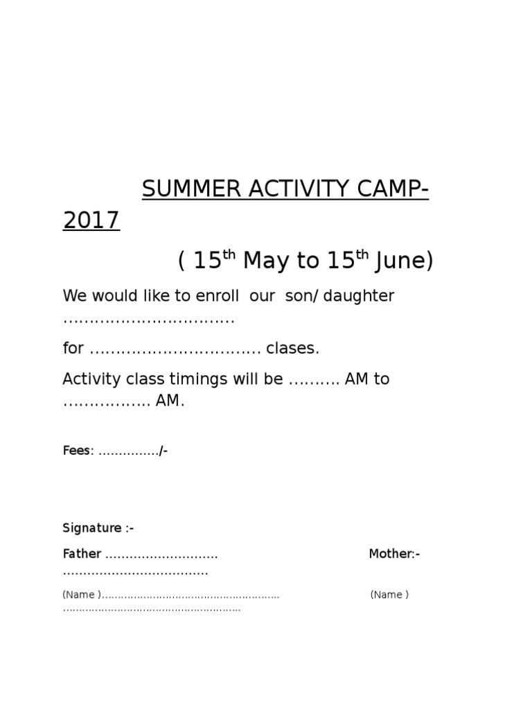 Summer Activity Camp | PDF