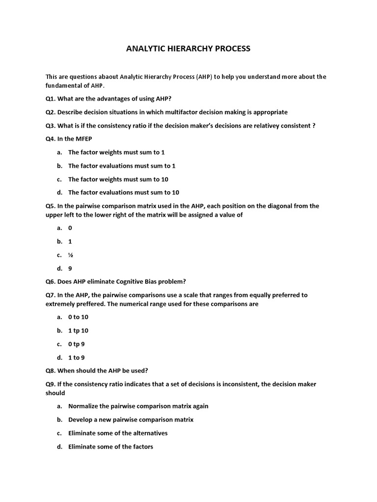 Analytic Hierarchy Process | PDF