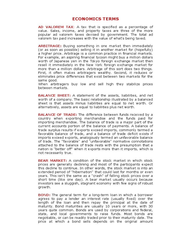 Economics Terms | PDF | Money Supply | Inflation