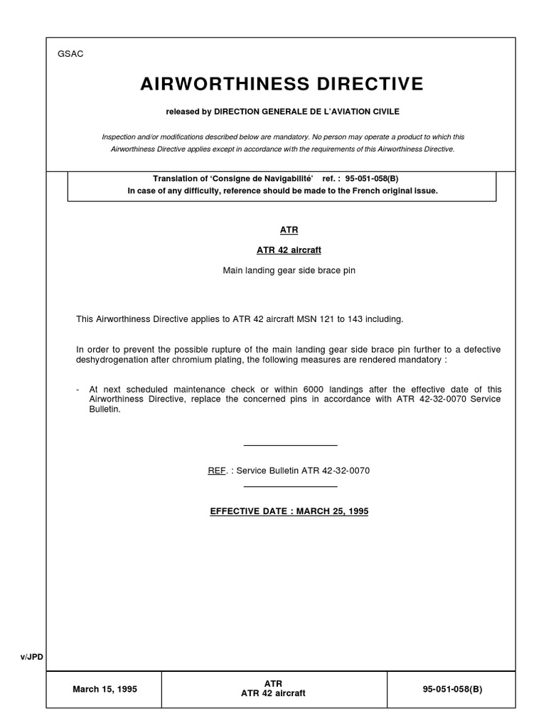 Airworthiness Directive: ATR ATR 42 Aircraft | PDF