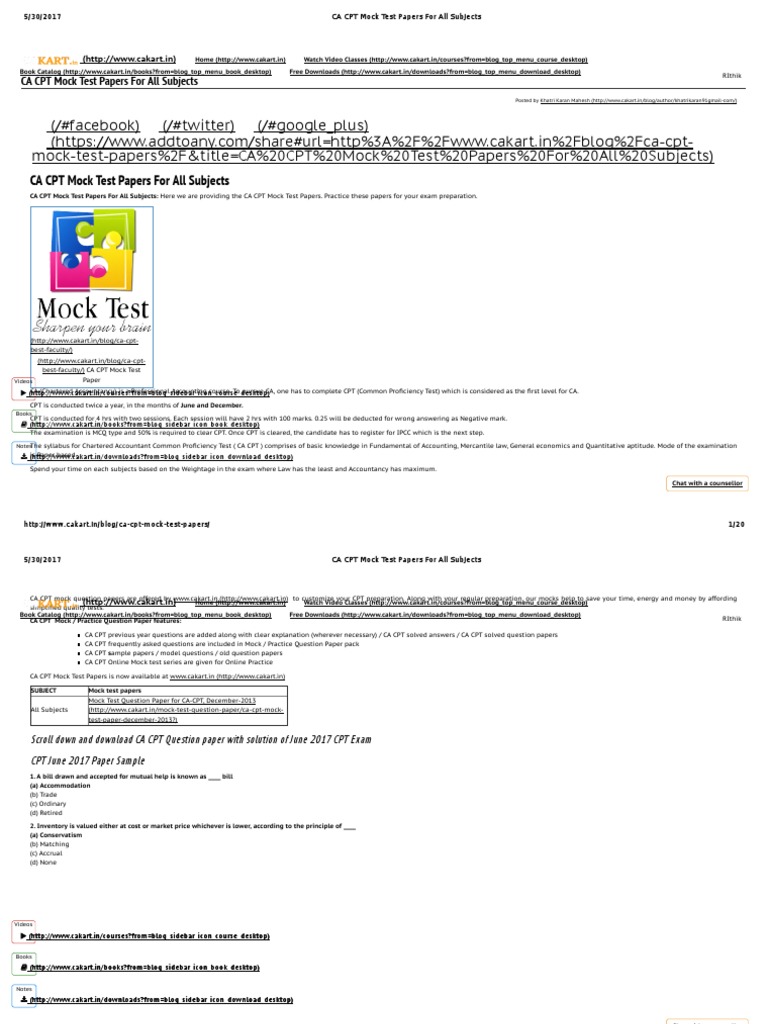 CA CPT Mock Test Papers For All Subjects | PDF | Test (Assessment ...