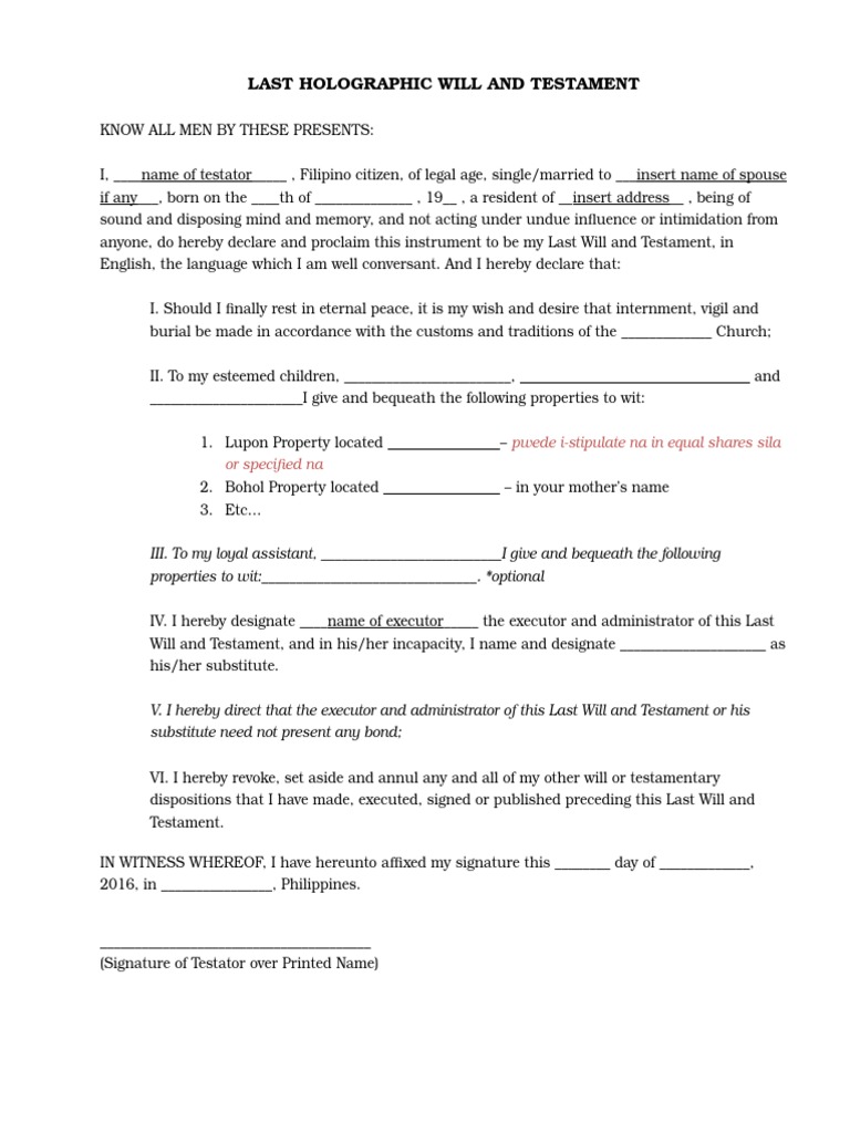 Last Holographic Will Sample