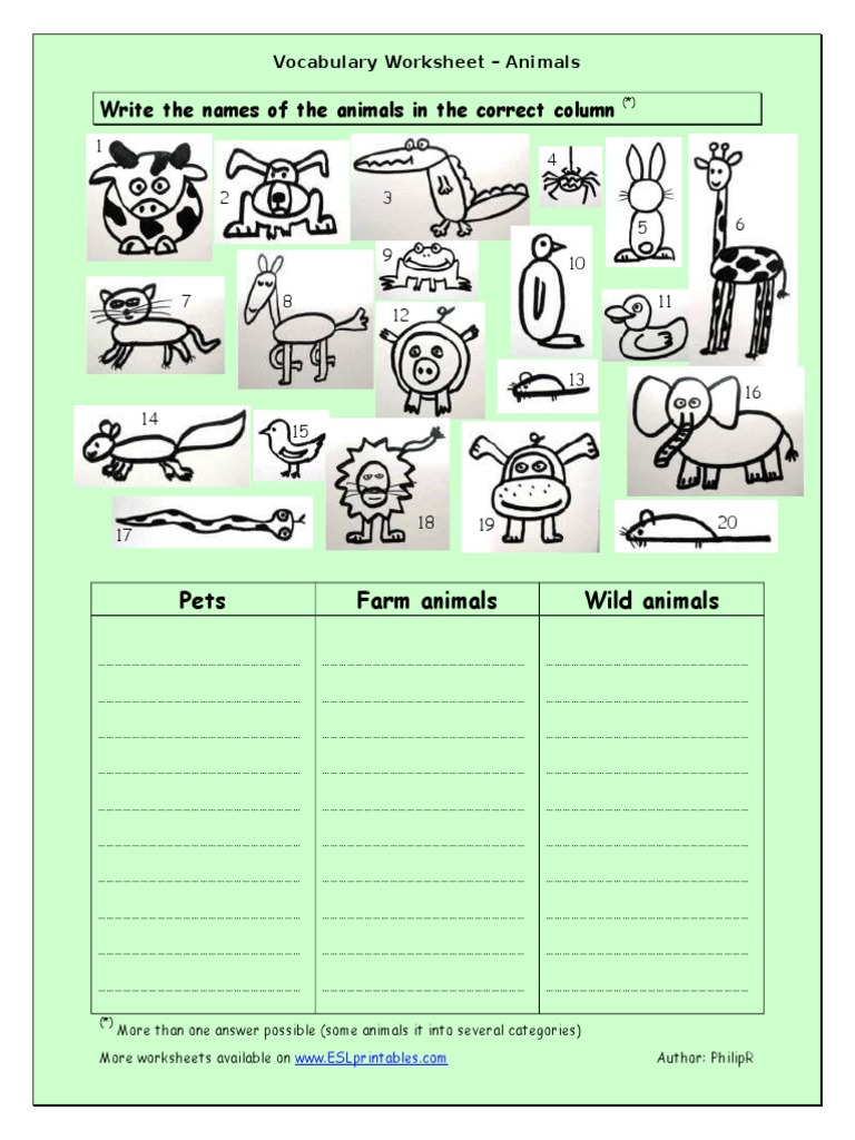 678 Vocabulary Worksheet Animals | PDF
