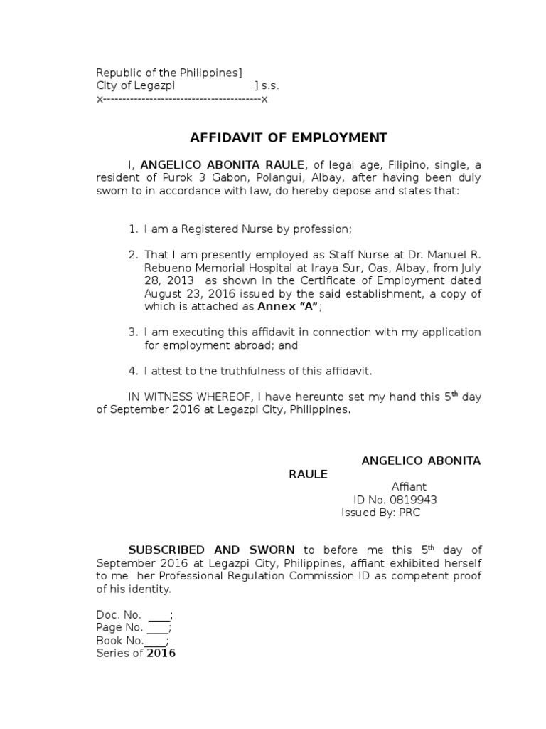 Affidavit of Employment | PDF