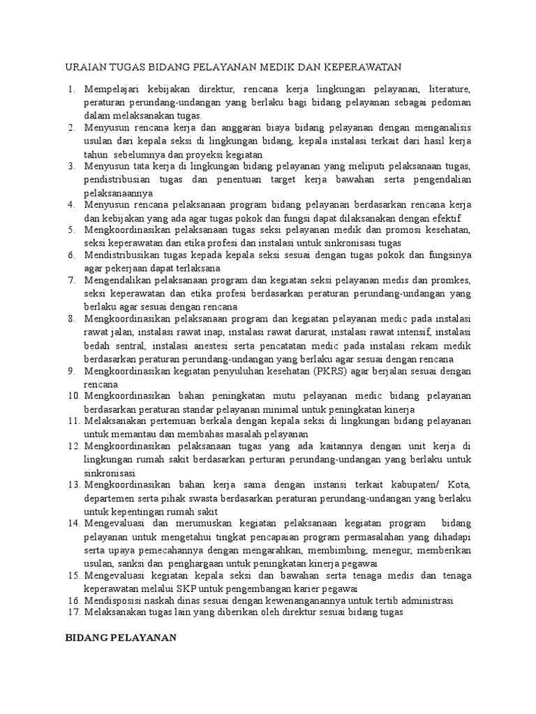 Uraian Tugas Bidang Pelayanan Medik | PDF