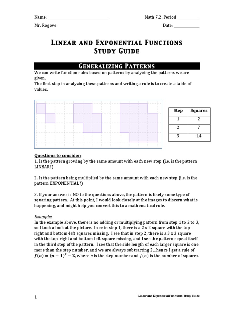 Study Guide Key Exponential and Linear Functions | PDF | Exponential ...