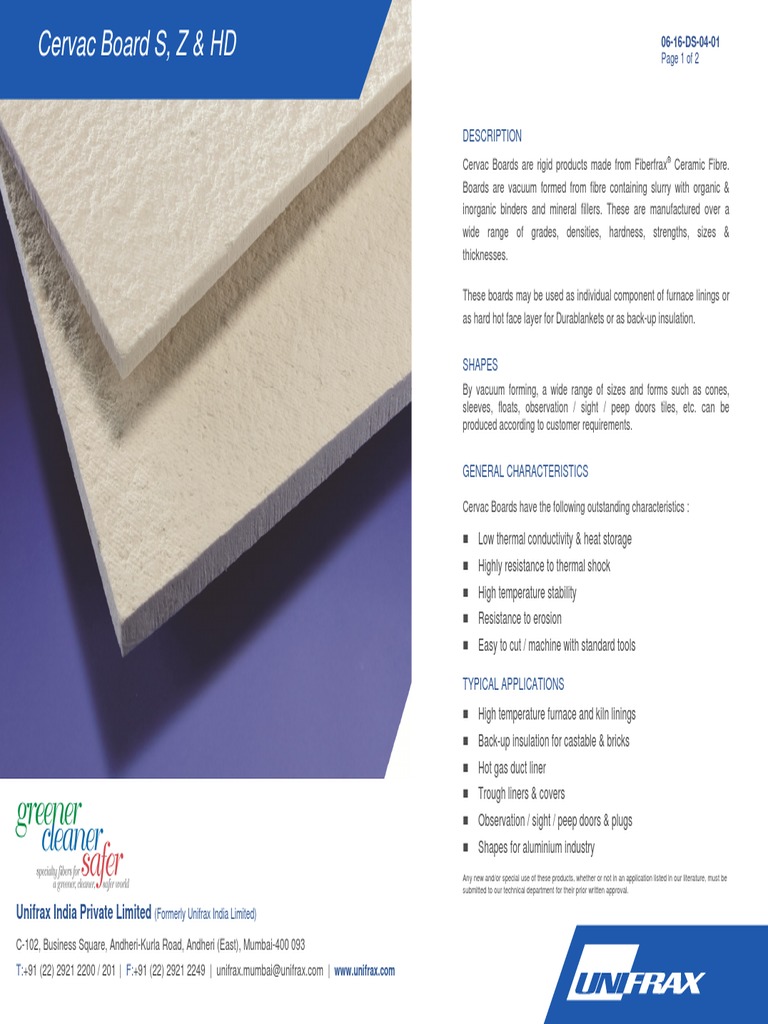 Cervac Board S&Z&HD | PDF | Thermal Insulation | Refractory