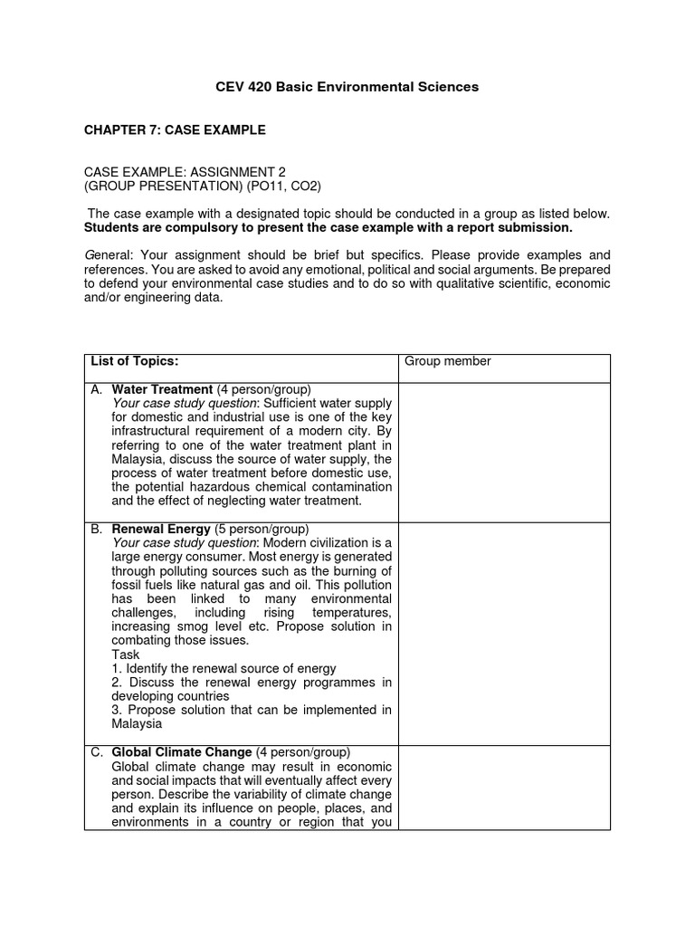 Environmental Case Study Assignments | PDF | Environmental Science ...