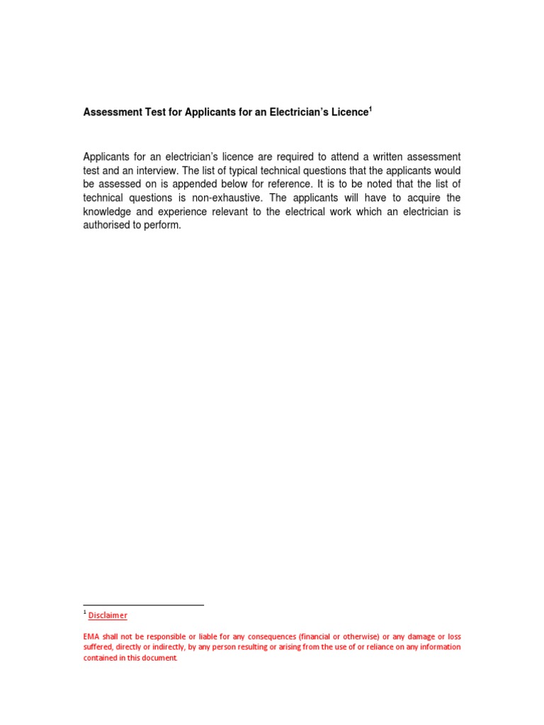 Assessment Test For Applicants For An Electrician's Test | PDF ...