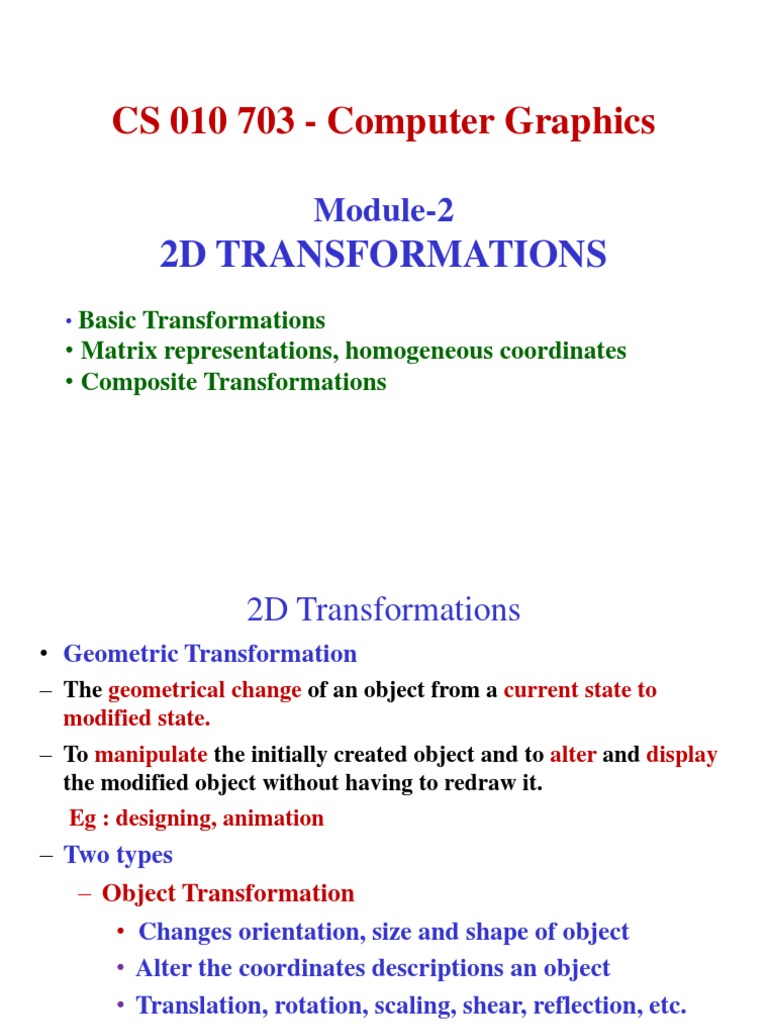 Sim 2d Transformations Final Pdf 2 D Computer Graphics Cartesian